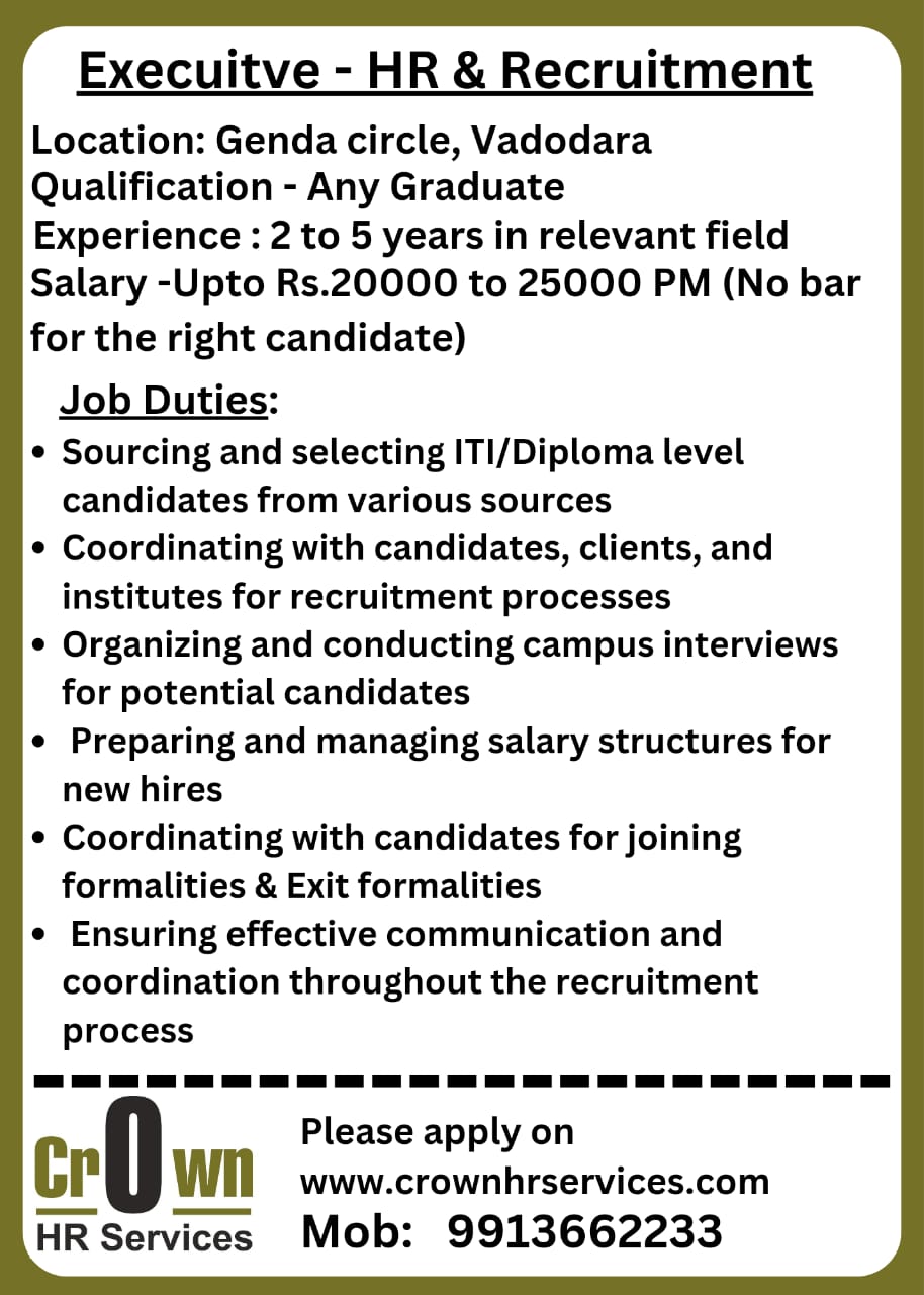 Crown HR | Executive - HR & Recruitment| Job-Opening