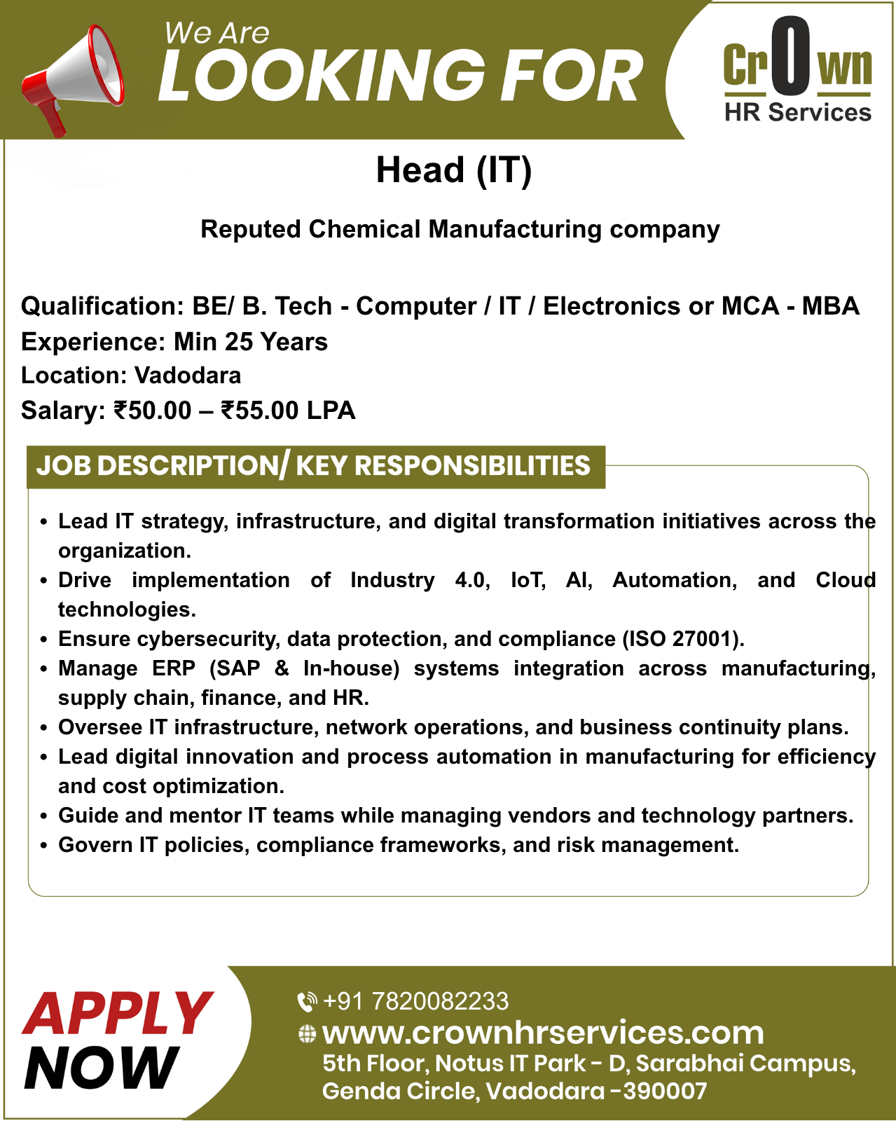 Crown HR Services | Head (IT)| Job-Opening