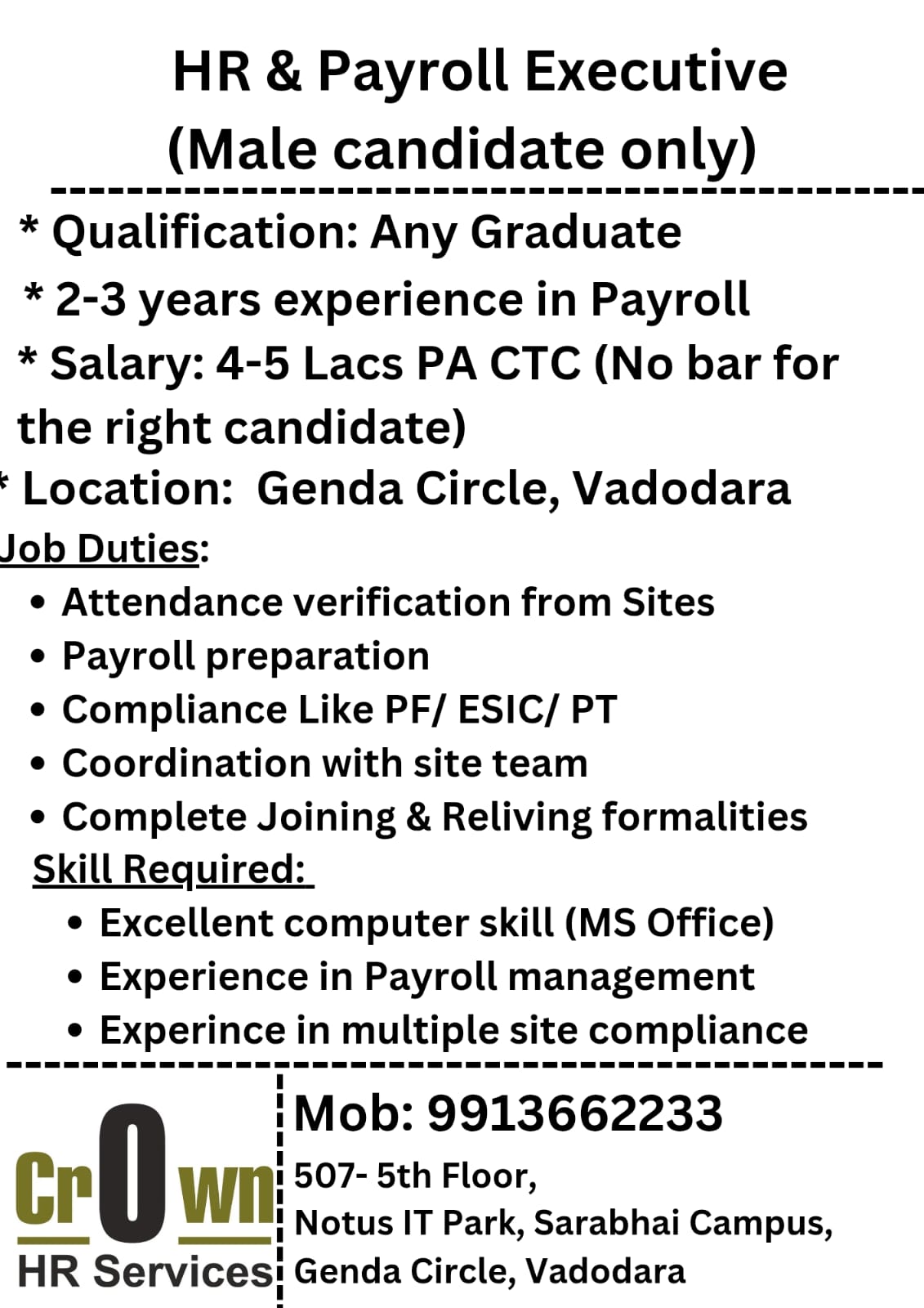 Crown HR | Executive Payroll And Compliance| Job-Opening