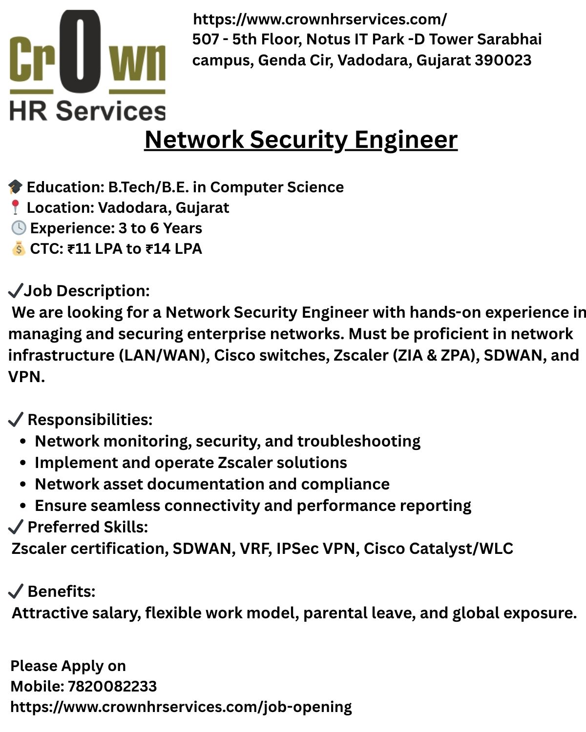 Crown HR | Network Security Engineer| Job-Opening
