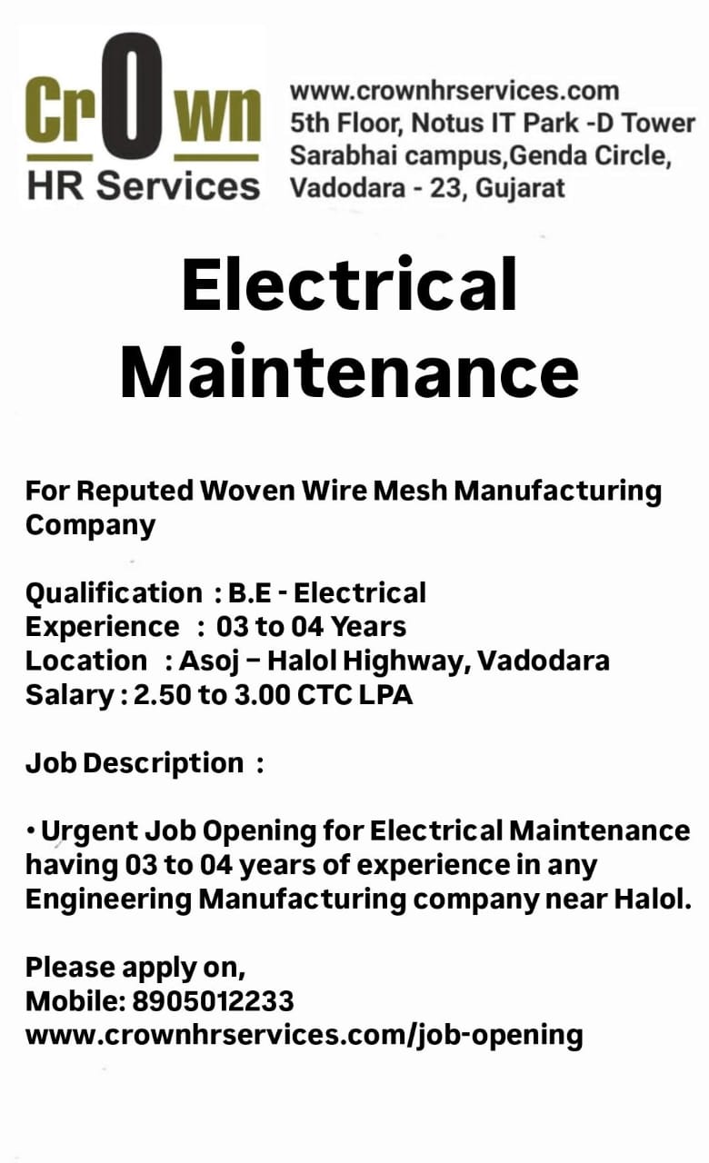 Crown HR | Electrical Maintenance| Job-Opening